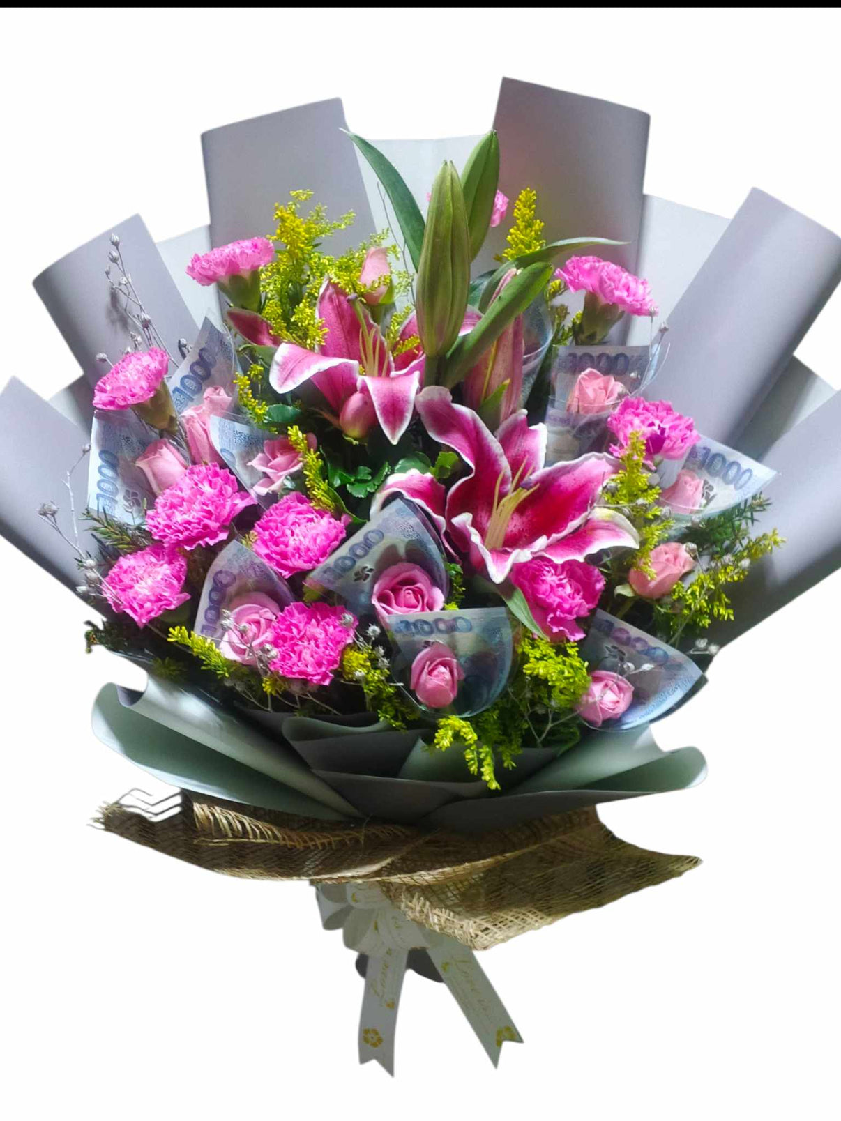 10k Money with Pink Flowers – Online Flower Express